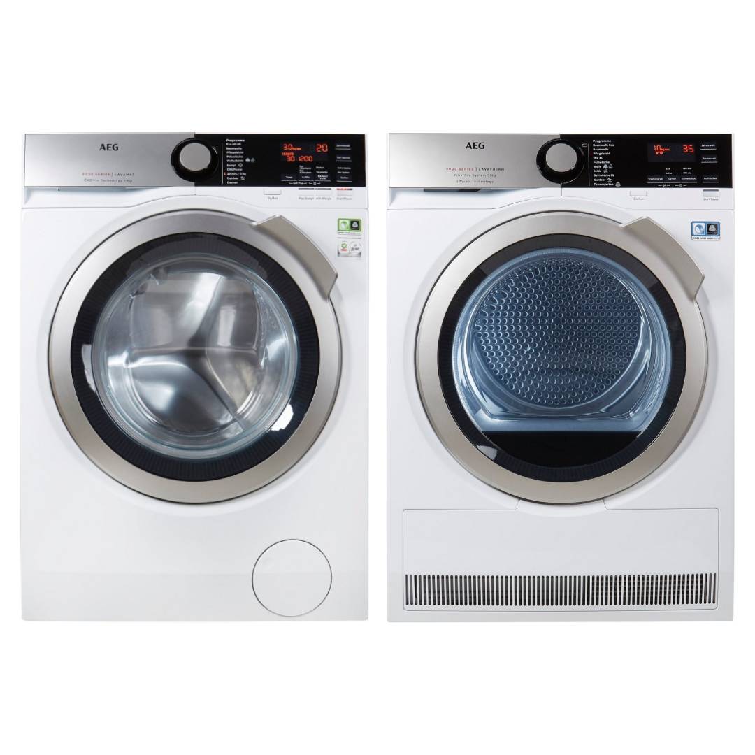 Set Masina de spalat rufe AEG L8FE77495 + Uscator de rufe AEG T9DE79685 ...